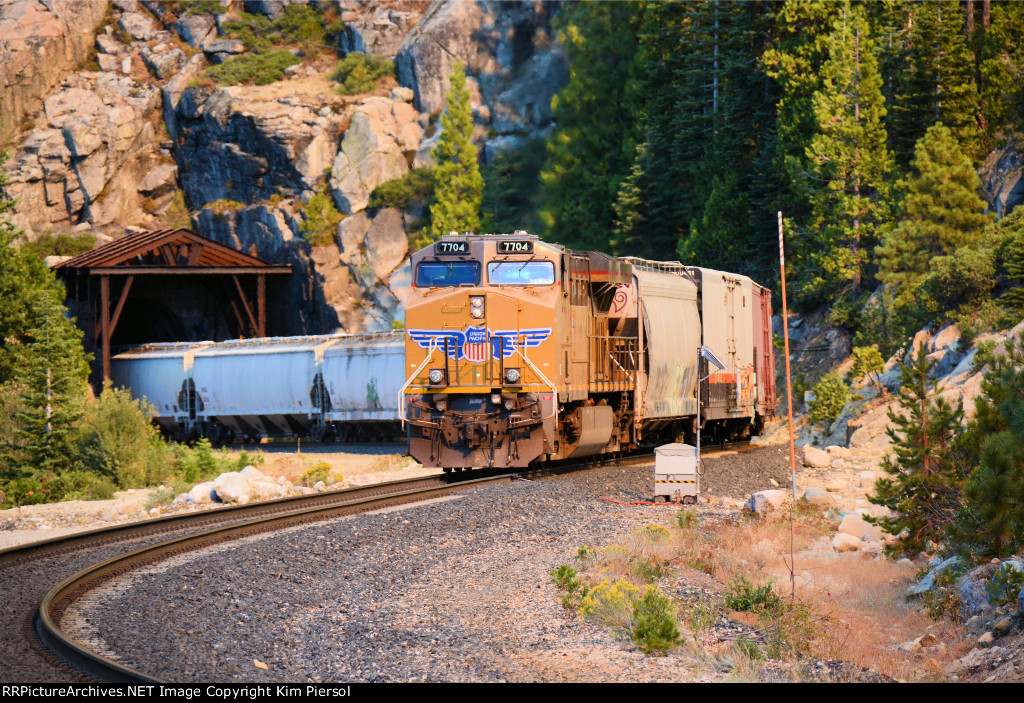 UP 7704 EB Pusher Approaching Tunnel #35
